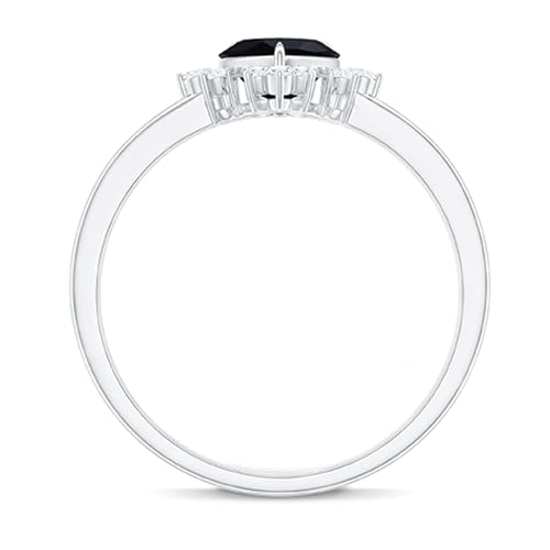 Certified Heart Shape Black Onyx Promise Ring with Diamond | AAA Quality | 6 MM Black Onyx | December Birthstone Ring, 14K White Gold, Size:US 7.50