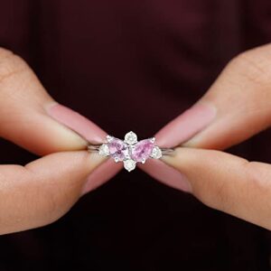 Rosec Jewels 1.5 Cttw Pear Cut Created Pink Sapphire Cluster Promise Ring with Diamond| AAAA Quality, 14K White Gold, Size:US 6.50