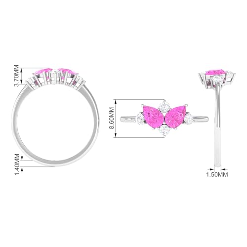 Rosec Jewels 1.5 Cttw Pear Cut Created Pink Sapphire Cluster Promise Ring with Diamond| AAAA Quality, 14K White Gold, Size:US 6.50