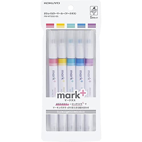 Kokuyo. Soft Ring Notebook Sooofa A5 4mm Grid 80 Sheets Yellow and Mark⁺ Two Way Color Marker 5-Pack(Pink,Blue,Green,Purple, and Yellow) Set