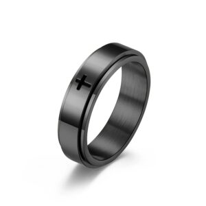 minimalist cross christian jesus christ lord prayer rotating stress relief spinner fidget band rings for men women for anxiety finger rotate freely stainless steel fashion cool ring birthday bff gifts (black, 5)