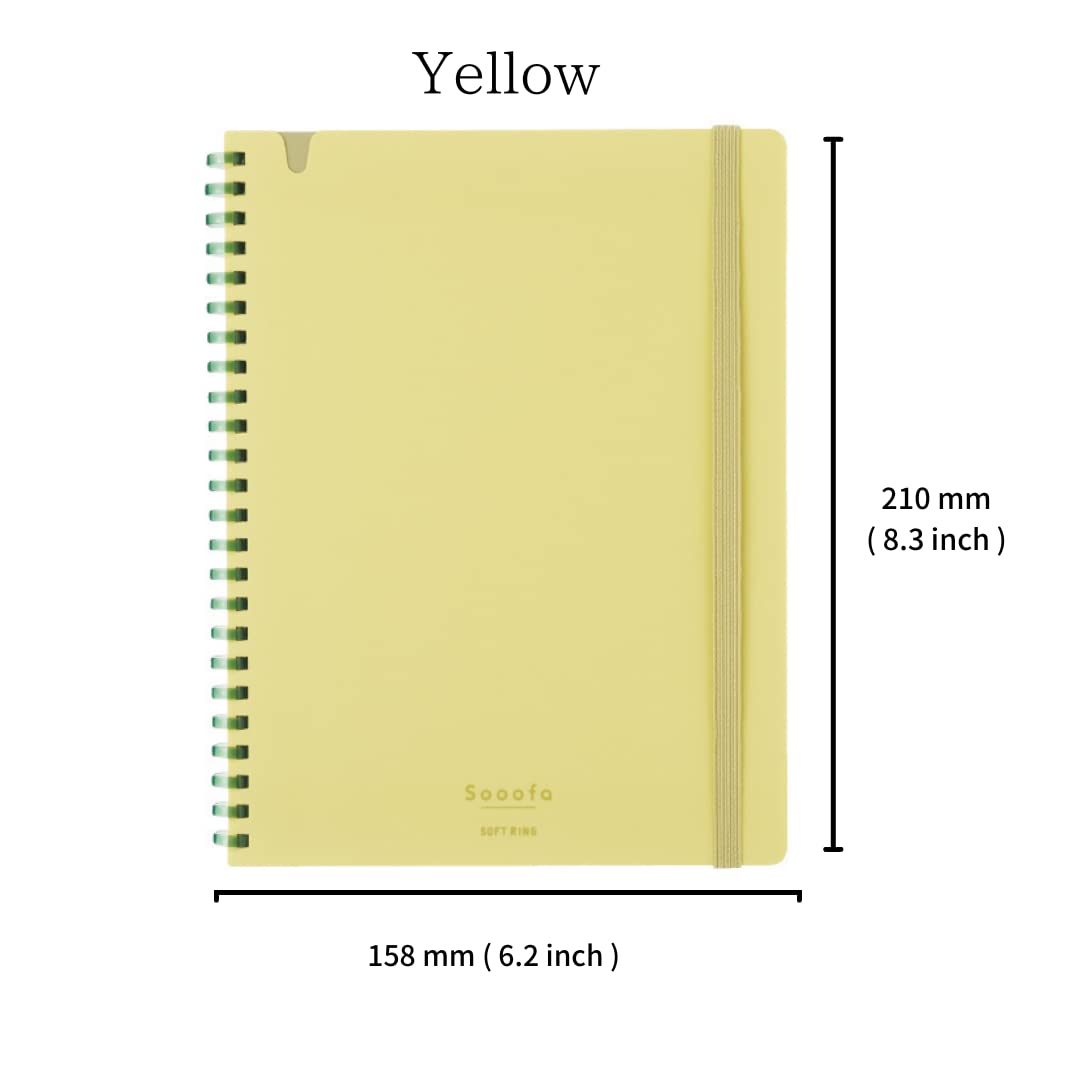 Kokuyo. Soft Ring Notebook Sooofa A5 4mm Grid 80 Sheets Yellow and Mark⁺ Two Way Color Marker 5-Pack(Pink,Blue,Green,Purple, and Yellow) Set