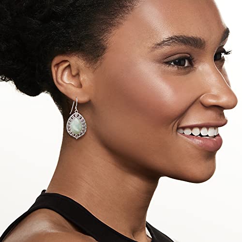 Ross-Simons Jade and Marcasite Drop Earrings in Sterling Silver