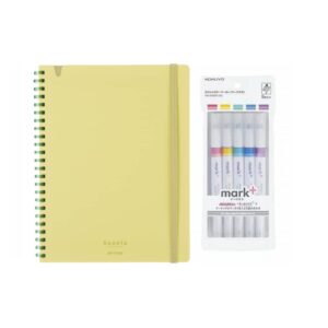 kokuyo. soft ring notebook sooofa a5 4mm grid 80 sheets yellow and mark⁺ two way color marker 5-pack(pink,blue,green,purple, and yellow) set