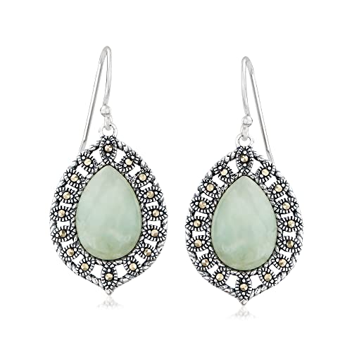 Ross-Simons Jade and Marcasite Drop Earrings in Sterling Silver