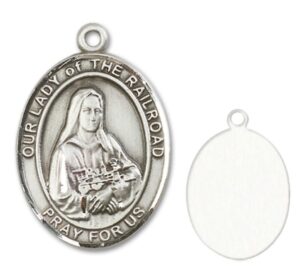 bonyak jewelry sterling silver our lady of the railroad pendant, size 1 x 3/4 inches - catholic inspirations