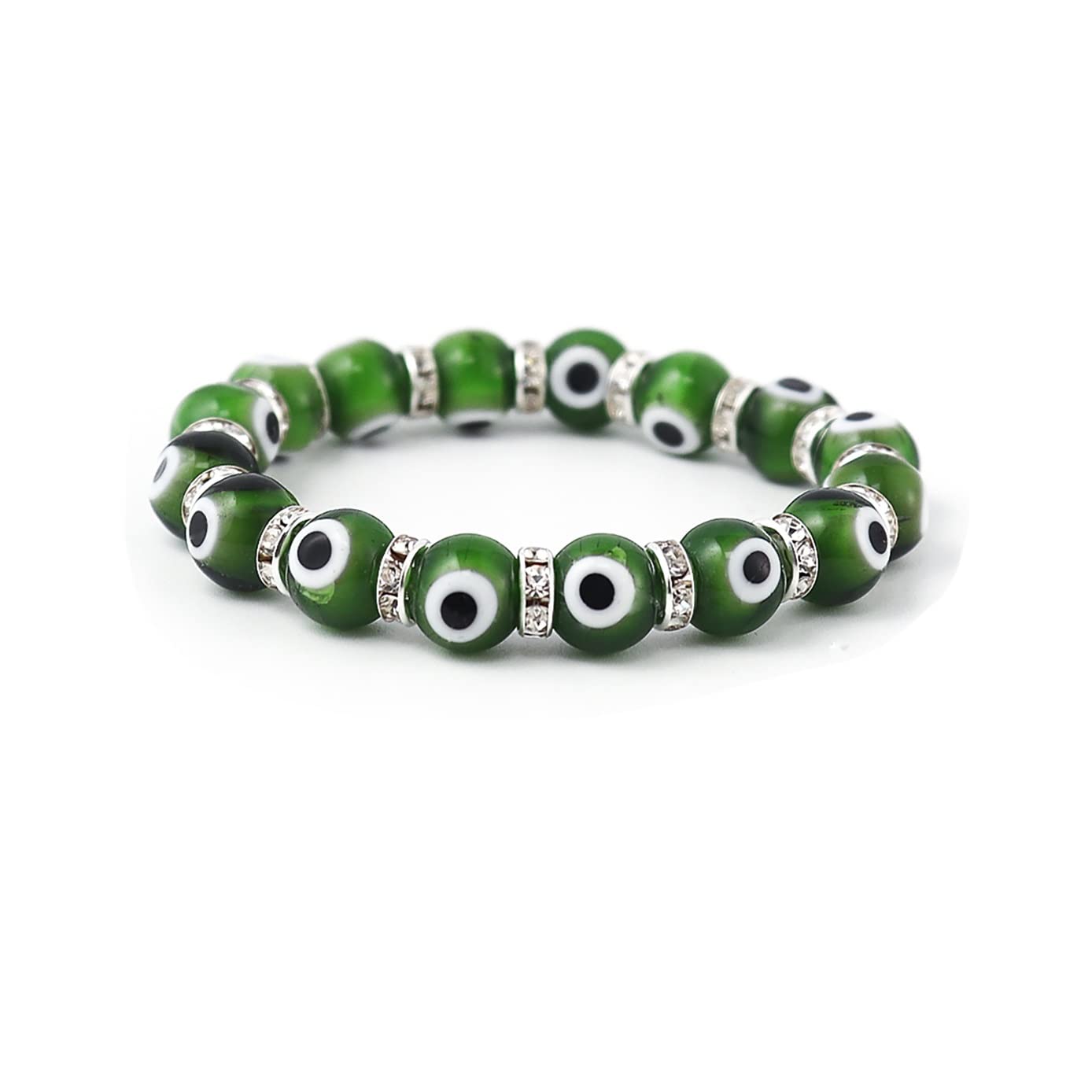 Pingyongchang Evil Eye Bracelet Charm Beaded Crystal Bracelets Jewelry Boho Protection Stretch Bracelets for Women Womens Strand Jewelry GREEN