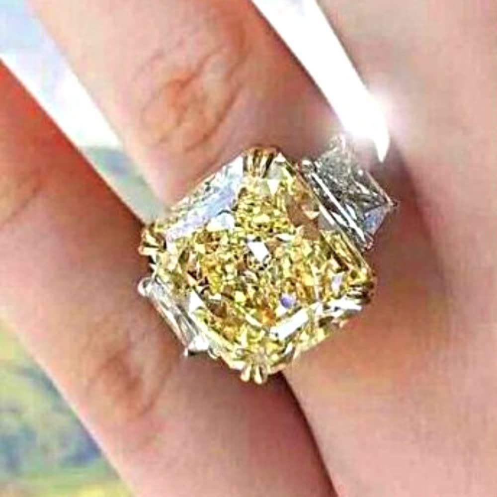 WDIYIEETN Luxury Women 925 Sterling Silver Huge Citrine Princess Cut Crystal Diamond Ring Wedding Jewelry Gift (10)