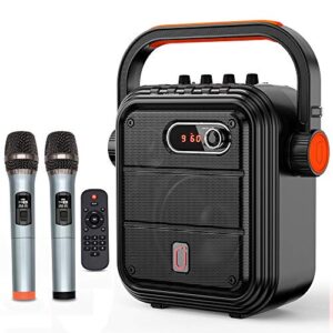 jyx karaoke machine with 2 wireless microphones, bluetooth speaker pa system with 5200mah battery supports bluetooth,usb,sd card,aux-in,fm,recording,for christmas party