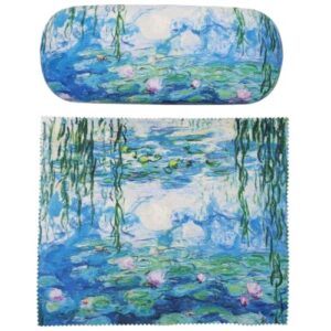 claude monet painting art premium quality water lilies eyeglass case and matching microfiber eyeglass cleaning cloth, cmwl