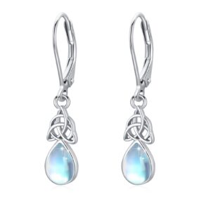 celtic moonstone earrings for women 925 sterling silver celtic knot trinity leverback earrings moonstone teardrop earrings dewdrop water drop bridal earrings irish earrings moonstone jewelry