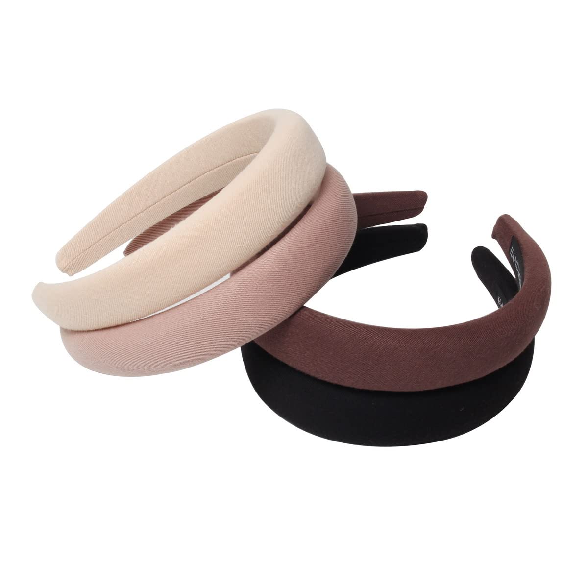 Cuizhiyu 4PK Simple Solid Headband with Sponge No Teeth Fabric Black Thick Hair Band Set for Women and Girls 1.2 inch Wide Hair Hoop Brown Series Hair Accessories (Color B)