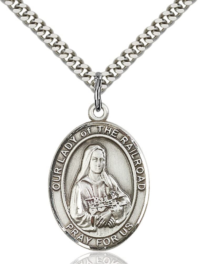 Bonyak Jewelry Sterling Silver Our Lady of The Railroad Pendant, Size 1 x 3/4 inches - Catholic Inspirations