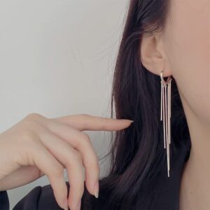 Sterling Silver Women's Tassel Earrings Gold 925 Silver Chandelier Threading Long Gold Dangle Earrings