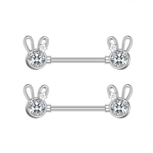 14g cute rabbit nipple rings stainless steel cubic zirconia crystal bunny tongue ring nipple studs barbell piercing bar body pierced jewelry gifts for women bff