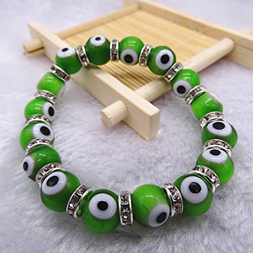 Pingyongchang Evil Eye Bracelet Charm Beaded Crystal Bracelets Jewelry Boho Protection Stretch Bracelets for Women Womens Strand Jewelry GREEN