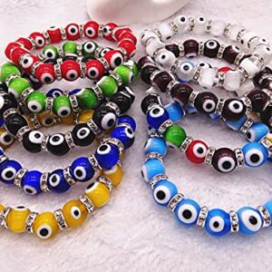 Pingyongchang Evil Eye Bracelet Charm Beaded Crystal Bracelets Jewelry Boho Protection Stretch Bracelets for Women Womens Strand Jewelry GREEN