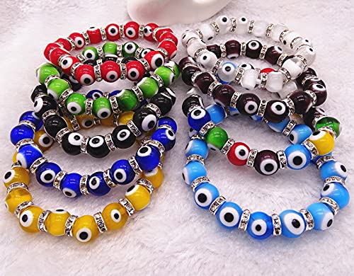 Pingyongchang Evil Eye Bracelet Charm Beaded Crystal Bracelets Jewelry Boho Protection Stretch Bracelets for Women Womens Strand Jewelry GREEN