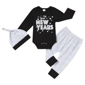 My First New Year Outfit Baby Boy 1st New Year Romper Pant 0 3 6 9 12 Months Newborn Infant Boys Clothing Clothes Gift Black