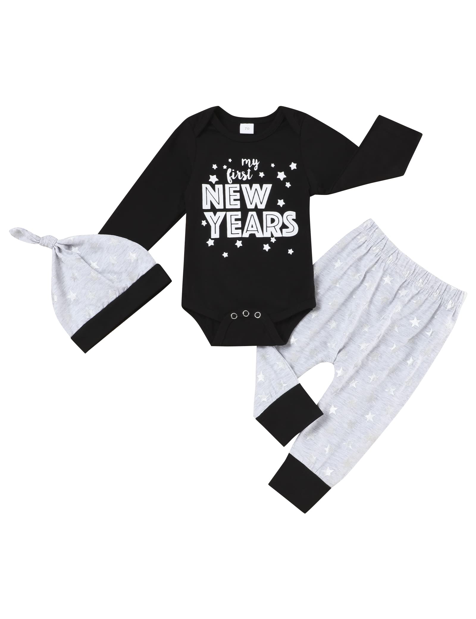 My First New Year Outfit Baby Boy 1st New Year Romper Pant 0 3 6 9 12 Months Newborn Infant Boys Clothing Clothes Gift Black