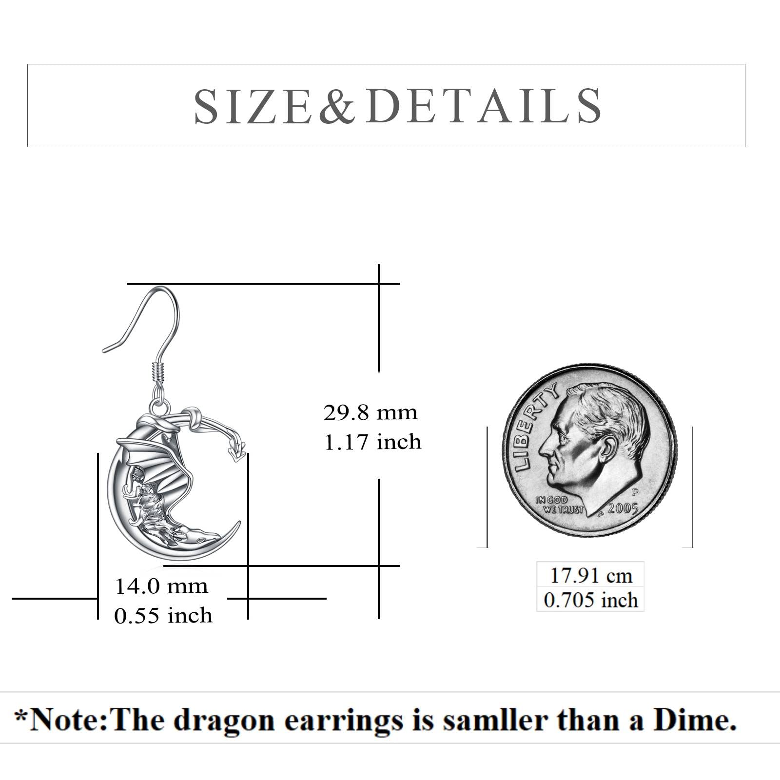 YFN Dragon Earrings Sterling Silver Wreathe Moon Dragon Drop Dangle Earrings Gift for Women