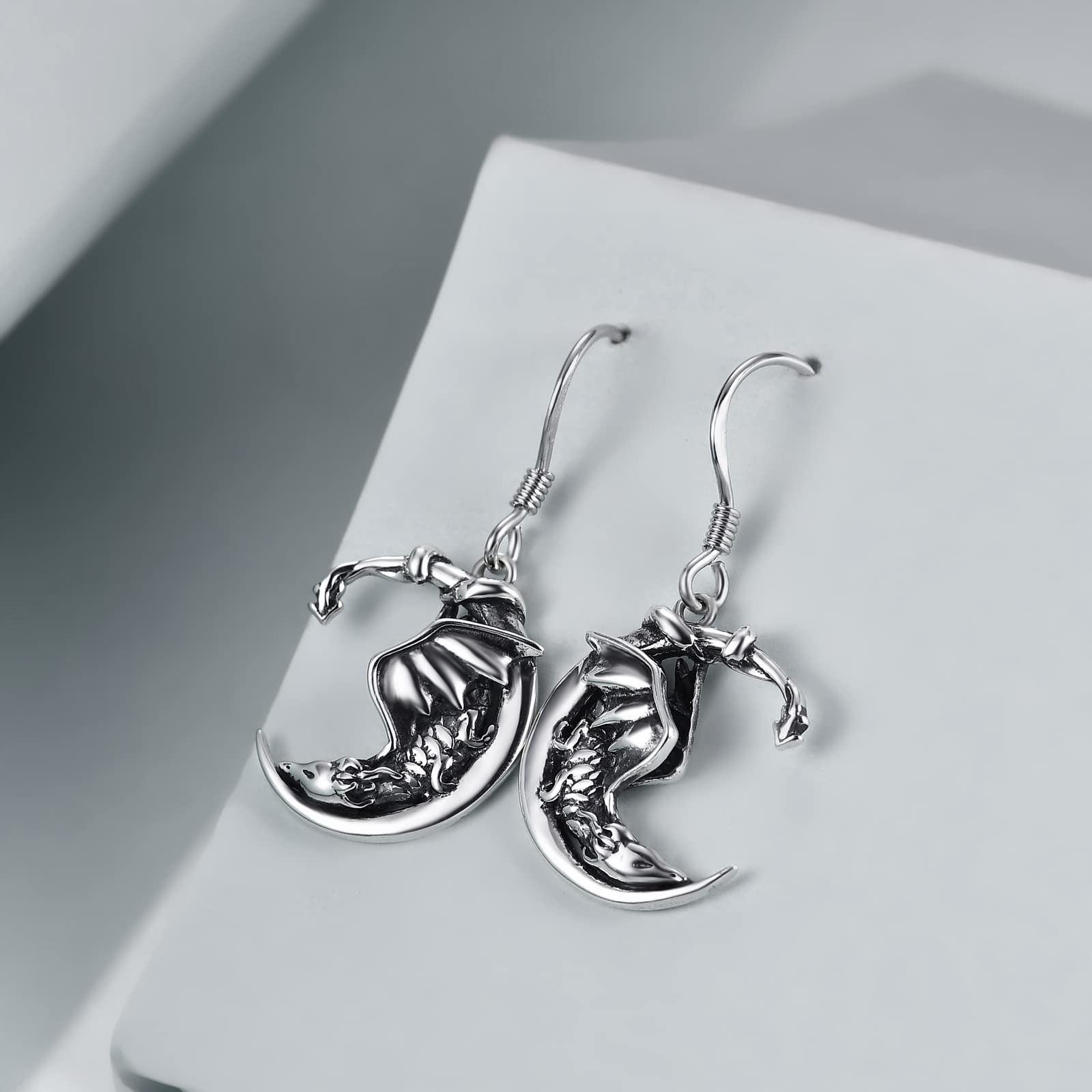 YFN Dragon Earrings Sterling Silver Wreathe Moon Dragon Drop Dangle Earrings Gift for Women