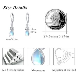 Celtic Moonstone Earrings for Women 925 Sterling Silver Celtic Knot Trinity Leverback Earrings Moonstone Teardrop Earrings Dewdrop Water Drop Bridal Earrings Irish Earrings Moonstone Jewelry