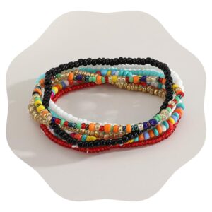 jwicos 7pcs boho beaded african bracelet for women colorful stretch seed beads rainbow bracelets glass bead bracelet elastic hand chain accessories