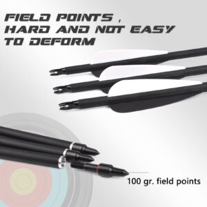 TY Archery 26"/28"/30" Carbon Arrow Archery Hunting Arrows with 100 Grain Removable Field Tips Target Practice for Compound Bow&Recurve Bow&Traditional Bow