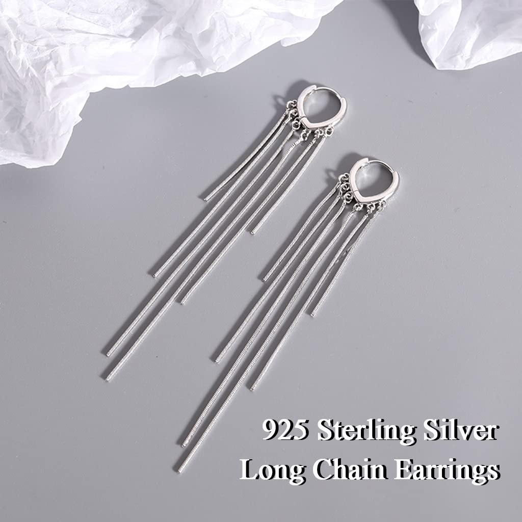 Sterling Silver Women's Tassel Earrings Gold 925 Silver Chandelier Threading Long Gold Dangle Earrings