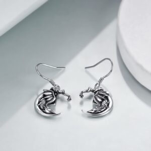 YFN Dragon Earrings Sterling Silver Wreathe Moon Dragon Drop Dangle Earrings Gift for Women