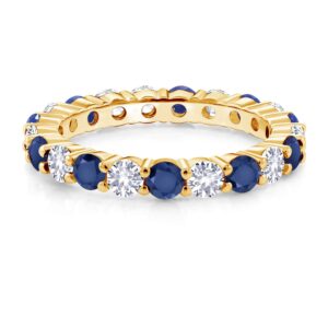 Gem Stone King 18K Yellow Gold Plated Silver Round Blue Sapphire Eternity Band Ring For Women (1.70 Cttw, Available In Size 5, 6, 7, 8, 9)