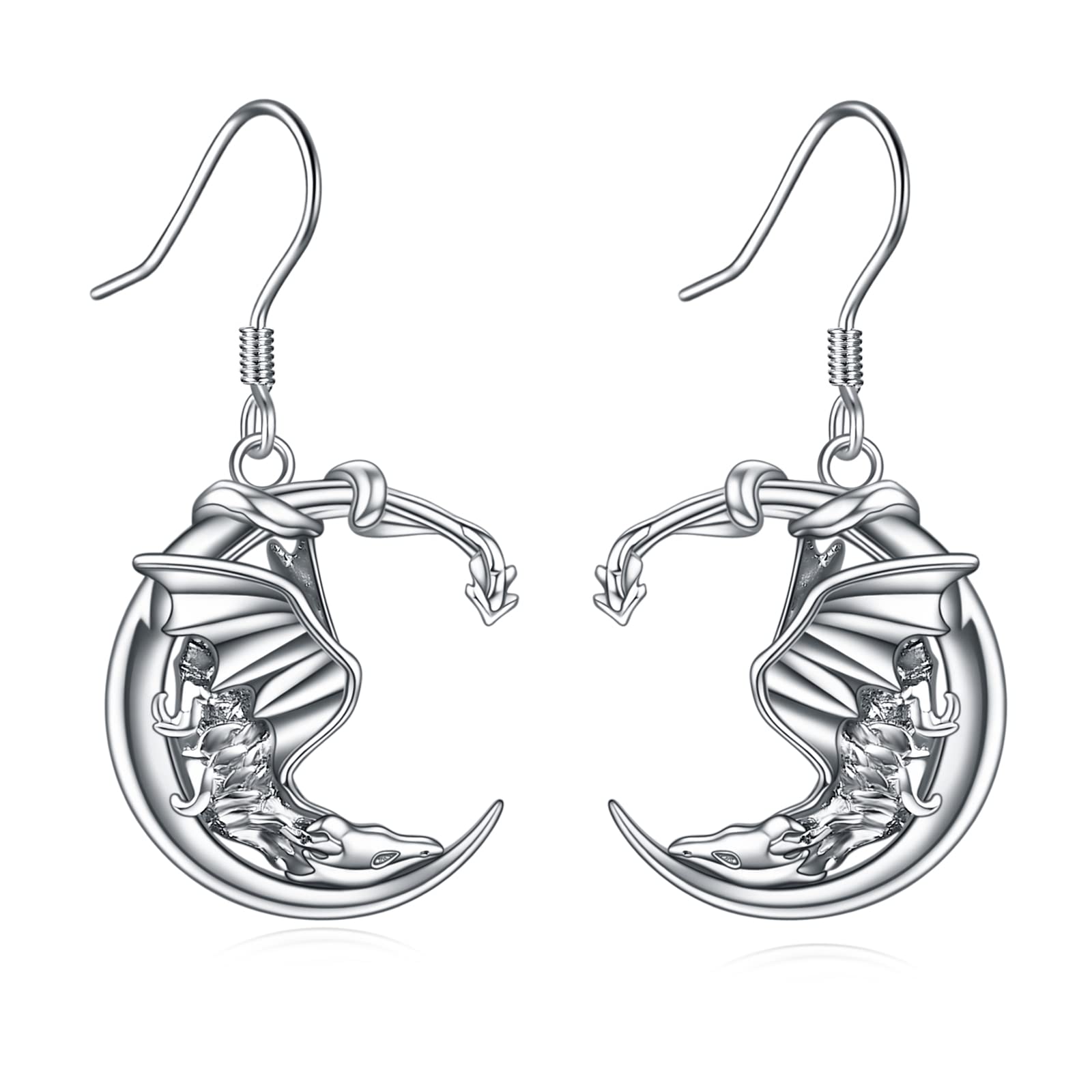 YFN Dragon Earrings Sterling Silver Wreathe Moon Dragon Drop Dangle Earrings Gift for Women