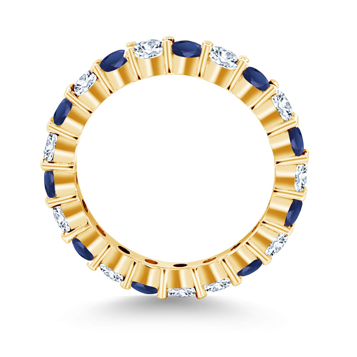 Gem Stone King 18K Yellow Gold Plated Silver Round Blue Sapphire Eternity Band Ring For Women (1.70 Cttw, Available In Size 5, 6, 7, 8, 9)