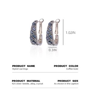 Qlady Crystal Hoop Earrings For Women Bright Silver Plated Oval Inside Out Earring,Sparkly Earring Jewelry