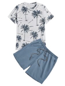 milumia men's tropical printed short sleeve tee and drawstring pocket shorts set multicolored medium