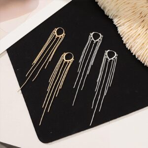 Sterling Silver Women's Tassel Earrings Gold 925 Silver Chandelier Threading Long Gold Dangle Earrings