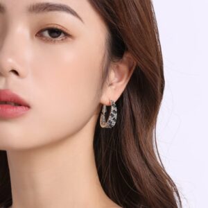 Qlady Crystal Hoop Earrings For Women Bright Silver Plated Oval Inside Out Earring,Sparkly Earring Jewelry