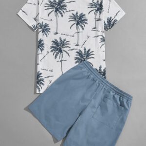 Milumia Men's Tropical Printed Short Sleeve Tee and Drawstring Pocket Shorts Set Multicolored Medium