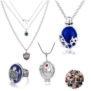 uoyu tfyu the vampire jewelry set hope mikaelson inspired necklace elena gilbert opening vervain locket pendant necklace damon's ring with sticker 24 pcs