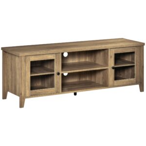 homcom modern tv stand, entertainment center with shelves and cabinets for flatscreen tvs up to 60" for bedroom, living room, brown wood grain