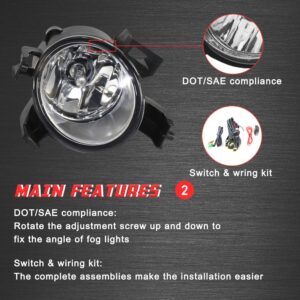 Driving Fog Lights Lamps Replacement for 2004-2018 Nissan Sentra & 2010-2015 Nissan Altima & 2007-2014 Nissan Maxima with H11 12V 55W Halogen Bulbs & Switch