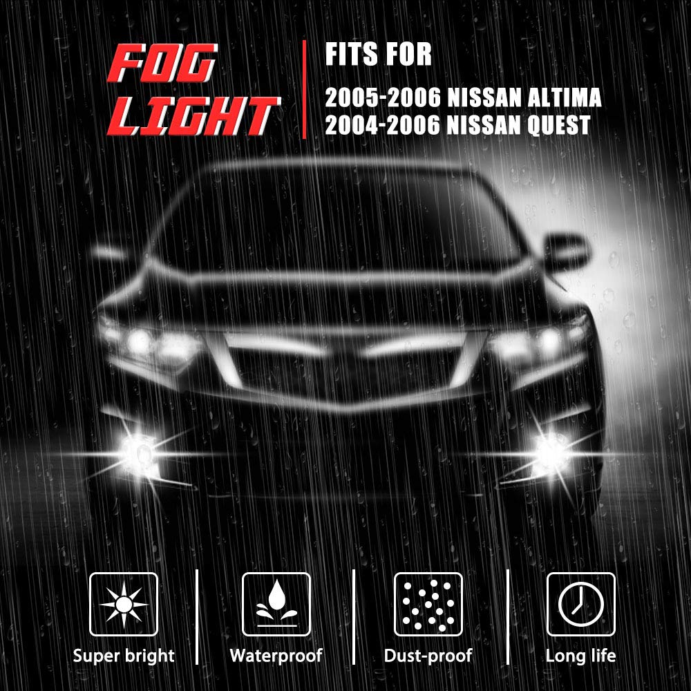 Driving Fog Lights Lamps Replacement for 2004-2018 Nissan Sentra & 2010-2015 Nissan Altima & 2007-2014 Nissan Maxima with H11 12V 55W Halogen Bulbs & Switch