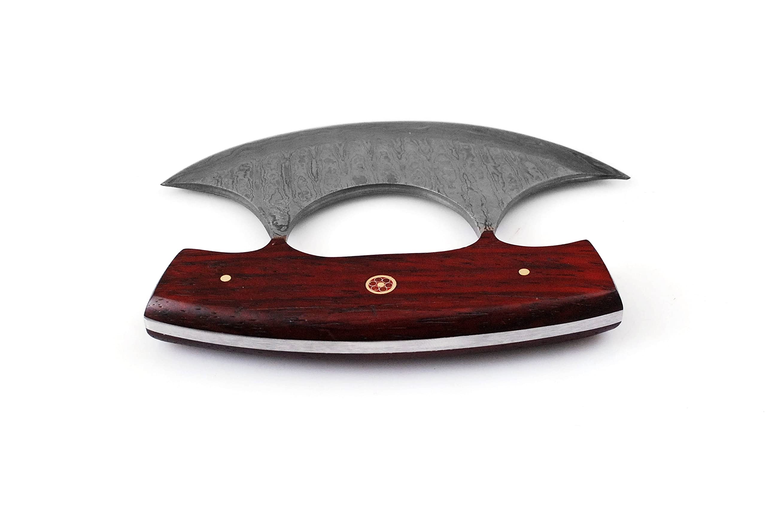 Bushcraft Custom Handmade Damascus Steel Ulu Knife - Best Alaskan Damascus Ulu Knife With Sheath - Multi-Purpose Damascus Knives For Skinning, Hunting, Chopping, (Red Padauk)