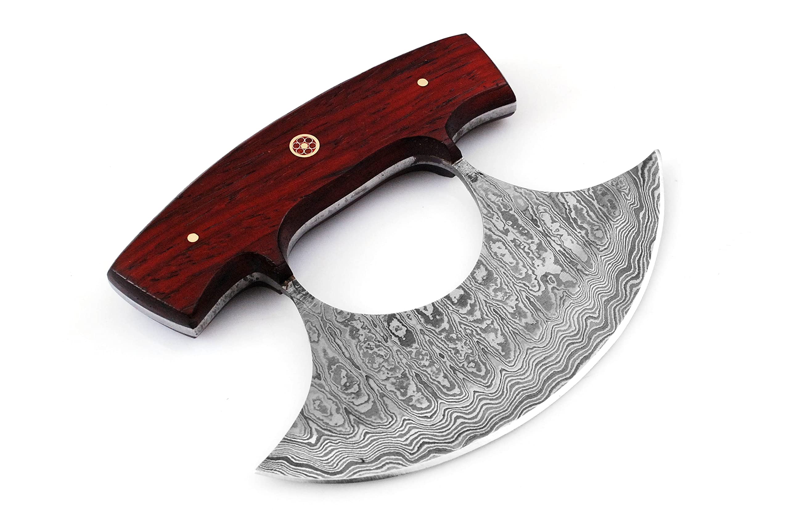 Bushcraft Custom Handmade Damascus Steel Ulu Knife - Best Alaskan Damascus Ulu Knife With Sheath - Multi-Purpose Damascus Knives For Skinning, Hunting, Chopping, (Red Padauk)