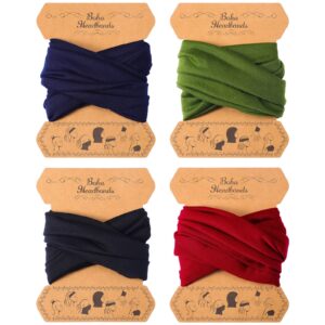 syhood boho headbands for women 4 pieces bandeau headbands elastic wide hairband vintage non slip headwrap solid color yoga workout hair bands for woman(black, green, wine red, navy)