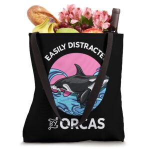 Easily Distracted by Orcas Killer Whales Aquatic Sea Ocean Tote Bag