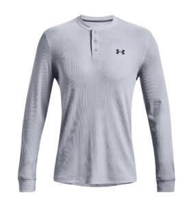 under armour men's ua waffle henley shirt long sleeve (mod gray/black - 011, large)