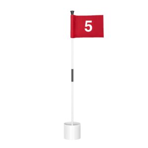 kingtop miniature golf flagstick, practice putting green flags for yard, golf pin flag hole cup set, portable 2-section design, 3ft white flagpole, indoor | outdoor, red flag numbered #5, 1-pack