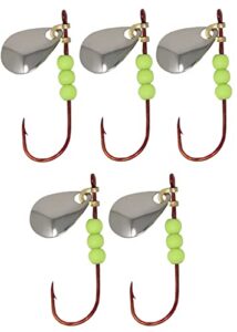 tooth shield tackle ice fishing deadstick charmer hook tip-up rig / tip down hook rig walleye crappie perch jig [red chartreuse] 5 pack (hook size: 4)